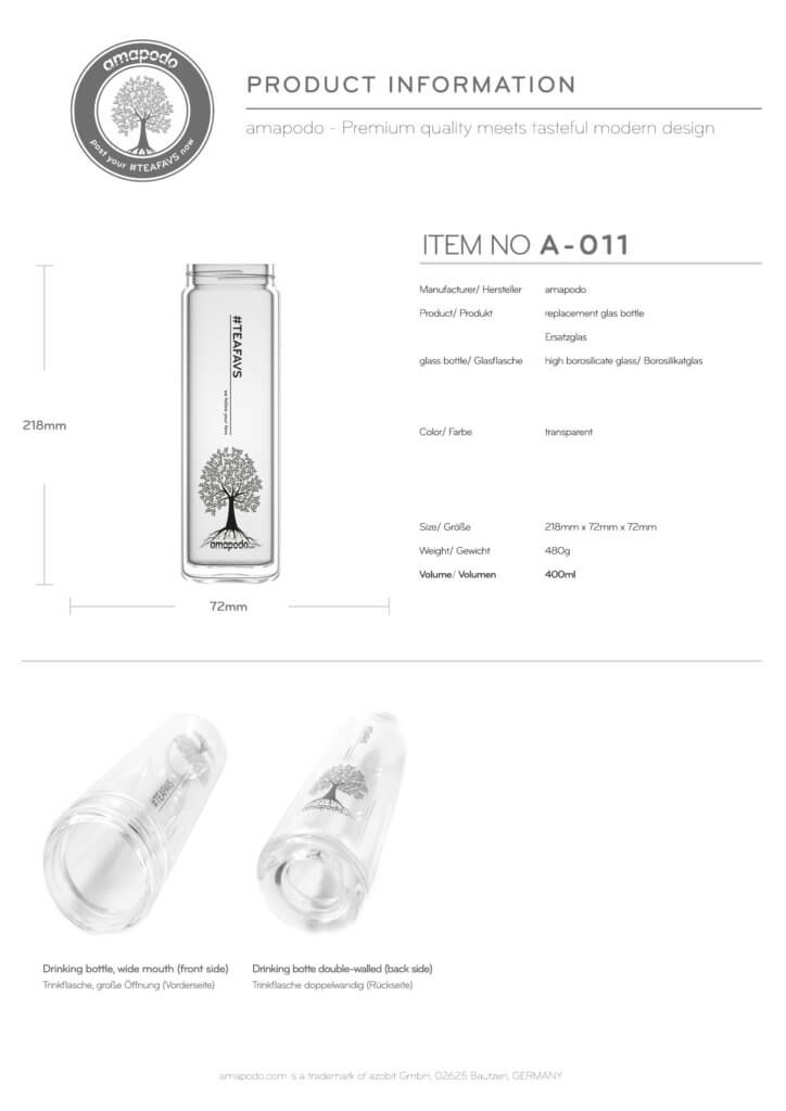 Ersatzglas 400ml einzeln, ohne Sieb und Deckel